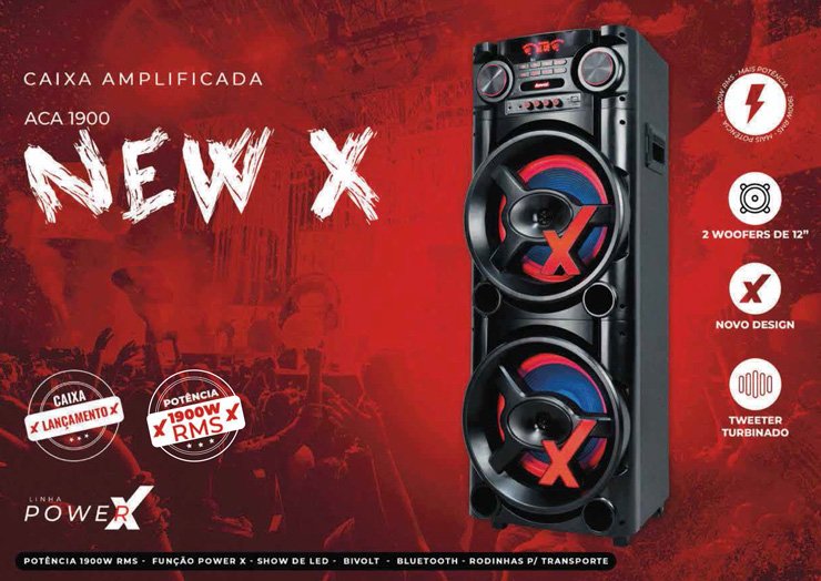 Caixa Amplificada Amvox New X ACA 1900, Bluetooth/USB/AUX/SD, 1900W, Bivolt | Martins Atacado