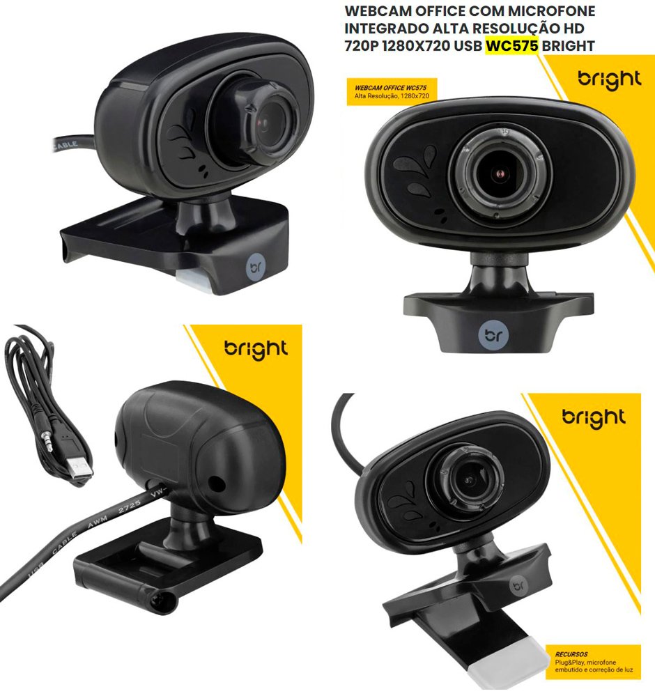 Webcam Bright WC575, Alta Definição, 1280x720, Preto | Martins Atacado