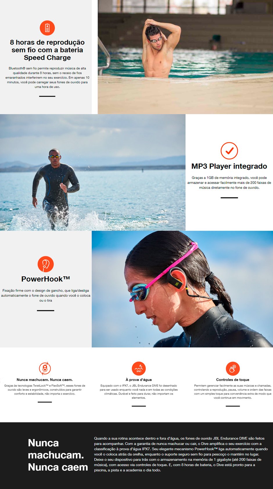 Fones de ouvido JBL Endurance Dive Red | Martins Atacado