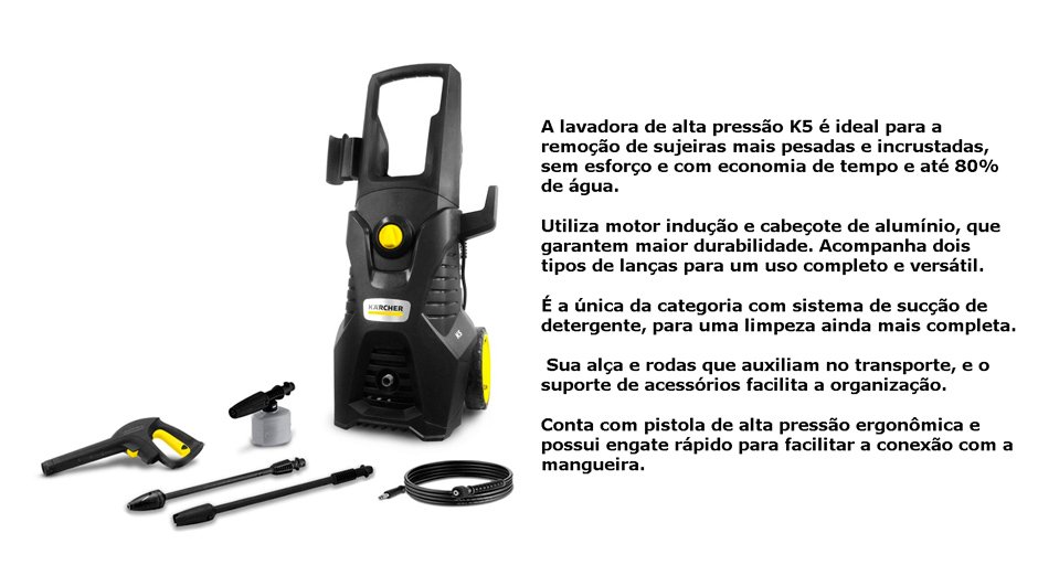 Lavadora de Alta Pressão Karcher K5 2100PSI, 1900W, Preto/Amarelo