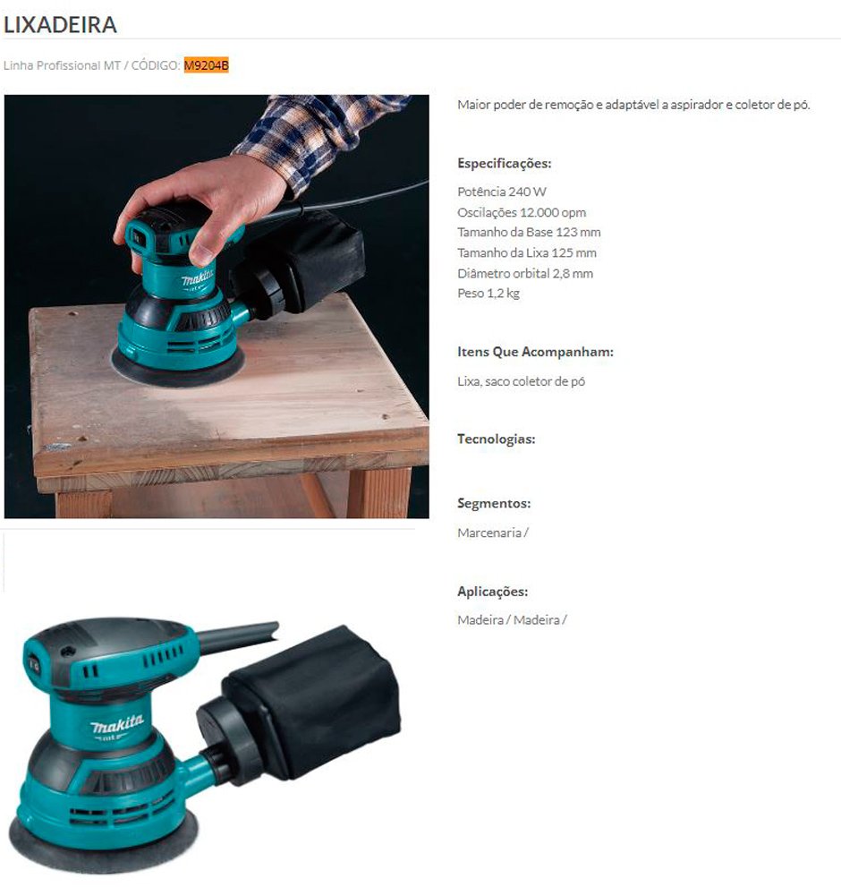 Lixadeira Rotorbital Makita M9204B, 125mm, 5", Preto/Azul, 110V ...