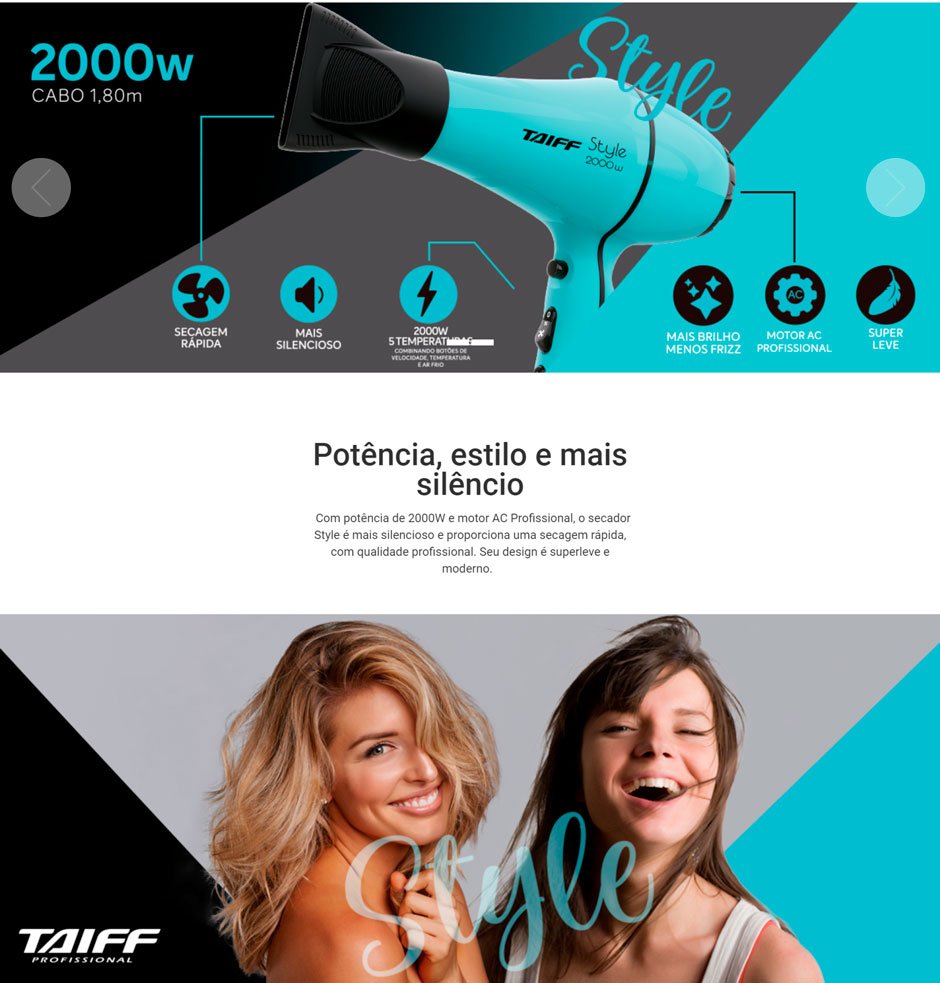 Secador de Cabelo Taiff Style 2 Velocidades 5 Temperaturas 2000W